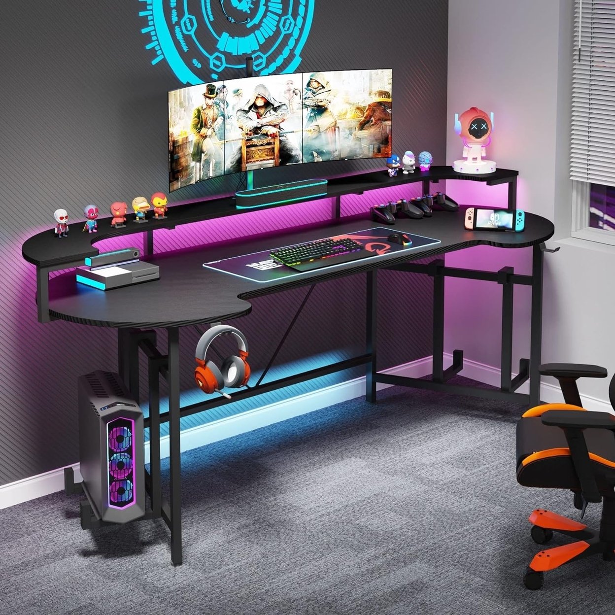 Tribesigns Led Gaming Desk 75 Inch Pc Computer Desk With Monitor Shelf ...
