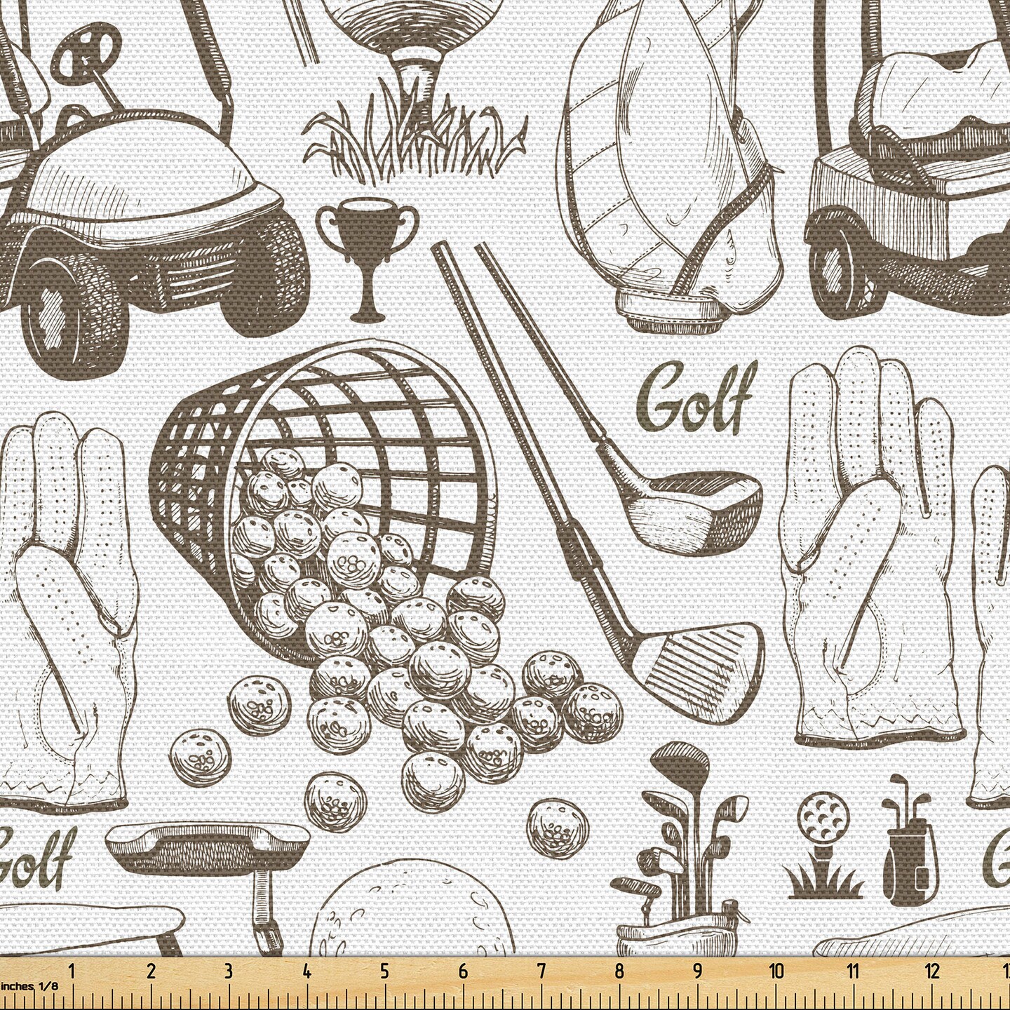 Ambesonne Golf Fabric by the Yard, Old Fashioned Basket with Balls ...
