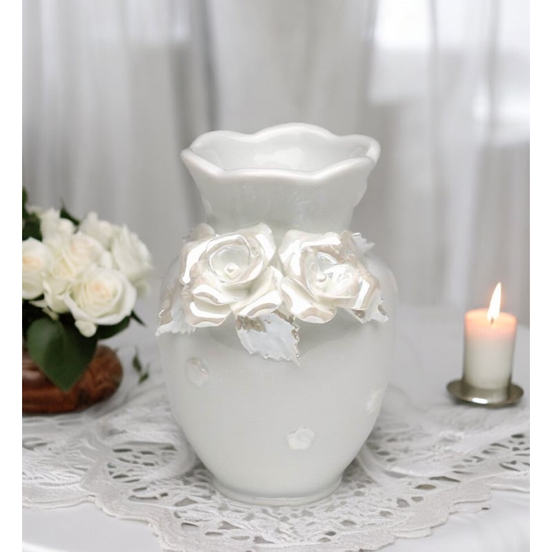 Ceramic White Vase With Rose Flowers 2.625X2.125X3.5 Inches Gift | Michaels