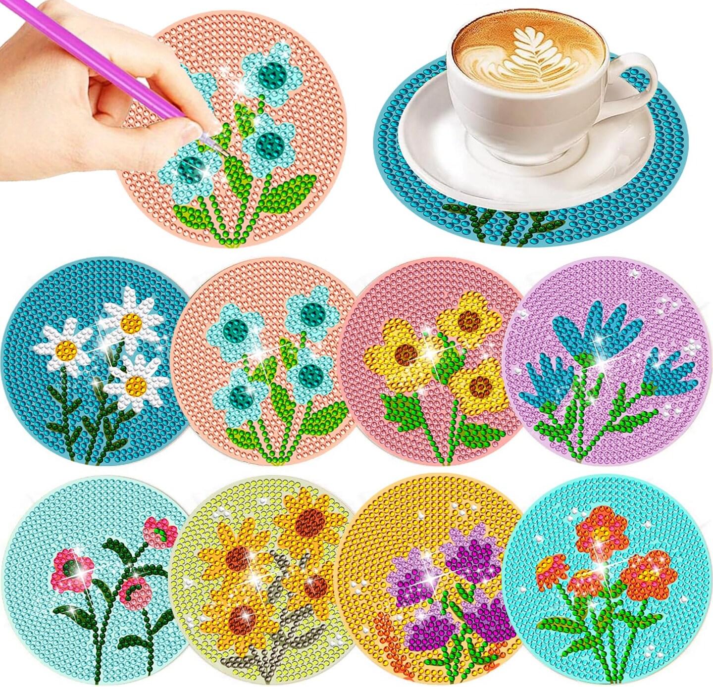 8 Pcs Diamond Painting Coasters Diamond Art Coasters Small Diamond ...