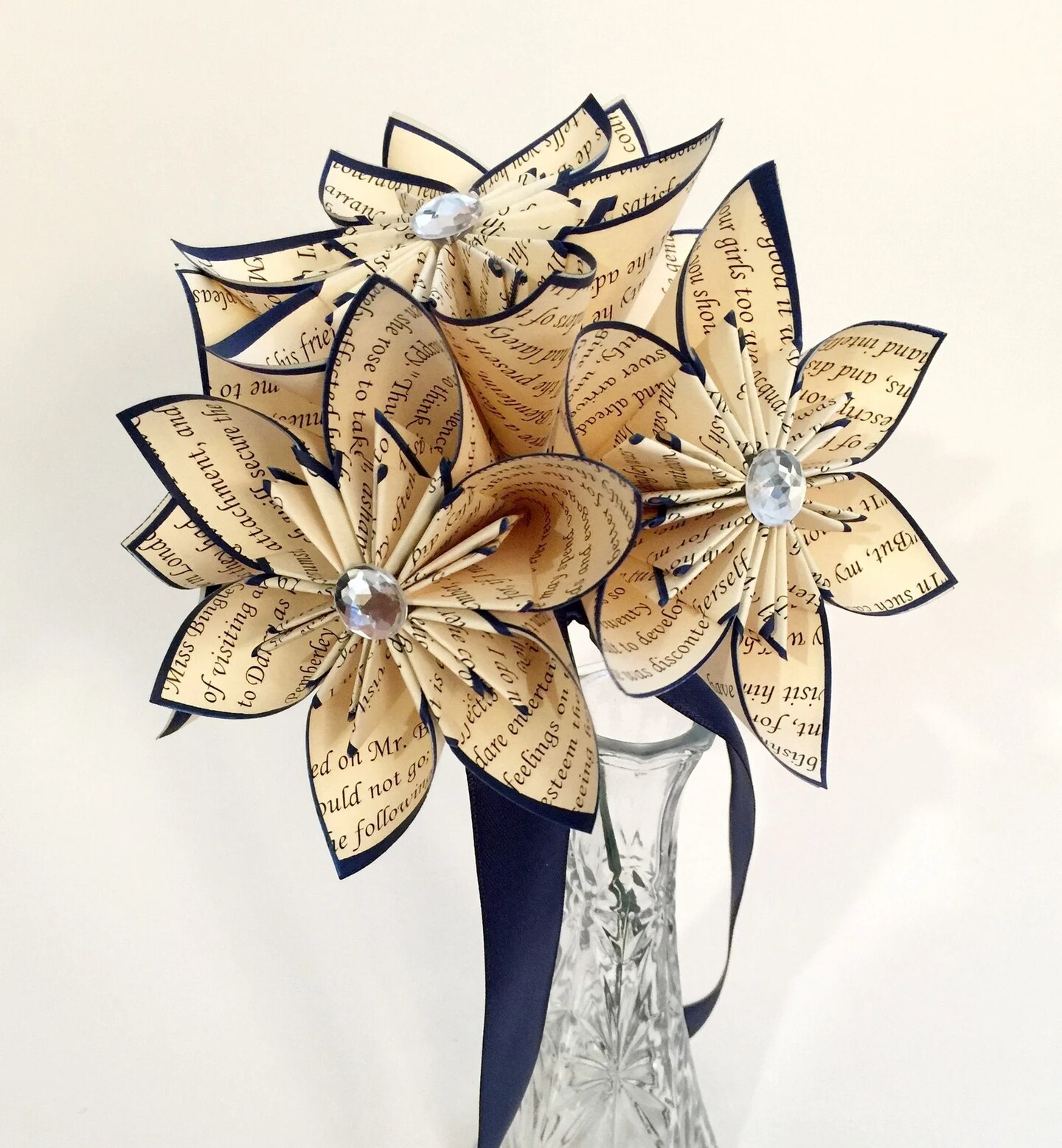 5 Book Paper Flowers- Ready to ship, Vase Included, one of a kind ...