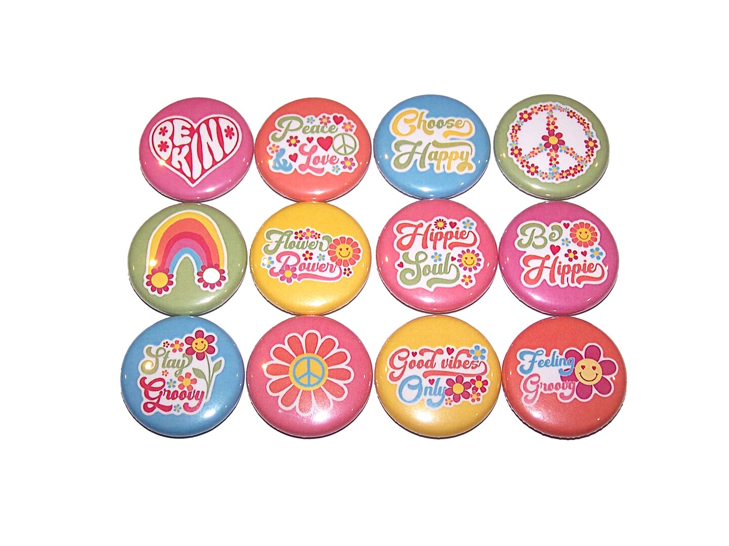 Feeling Groovy 70's Party Favor Buttons (12 Pack), 1" or 1.5" or 2.25 ...