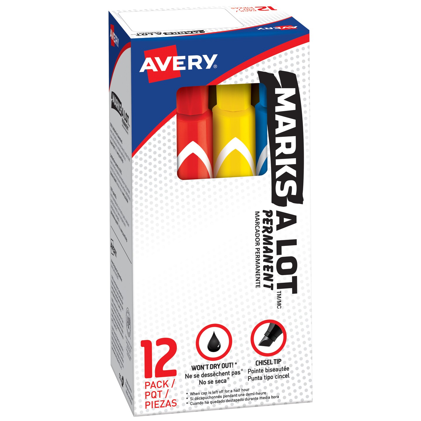 Avery Marks A Lot Permanent Markers, Large Desk-Style Size, Chisel Tip, 12 Assorted Markers ...