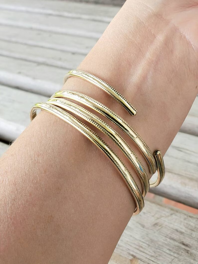 Textured Jewelers Brass, Bronze, or Copper Bangle Bracelet, Create Your Set of Adjustable Boho ...