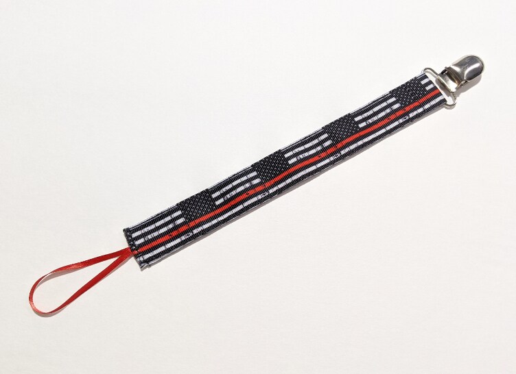 Fireman Red Stripe Flag Pacifier Holder, Clip to Clothes, Stroller or ...