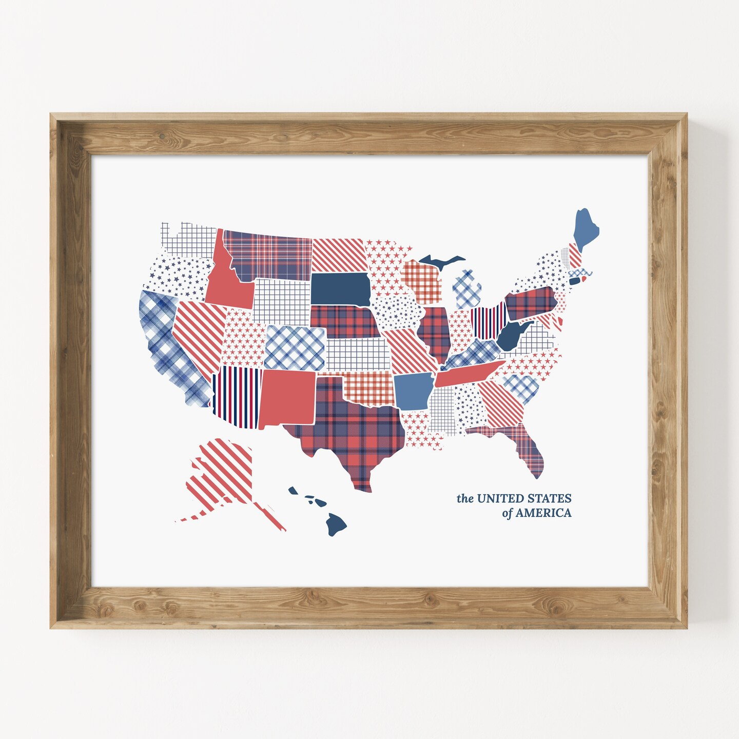 USA Map | Red White and Blue Patterns State Art Prints | Unframed ...