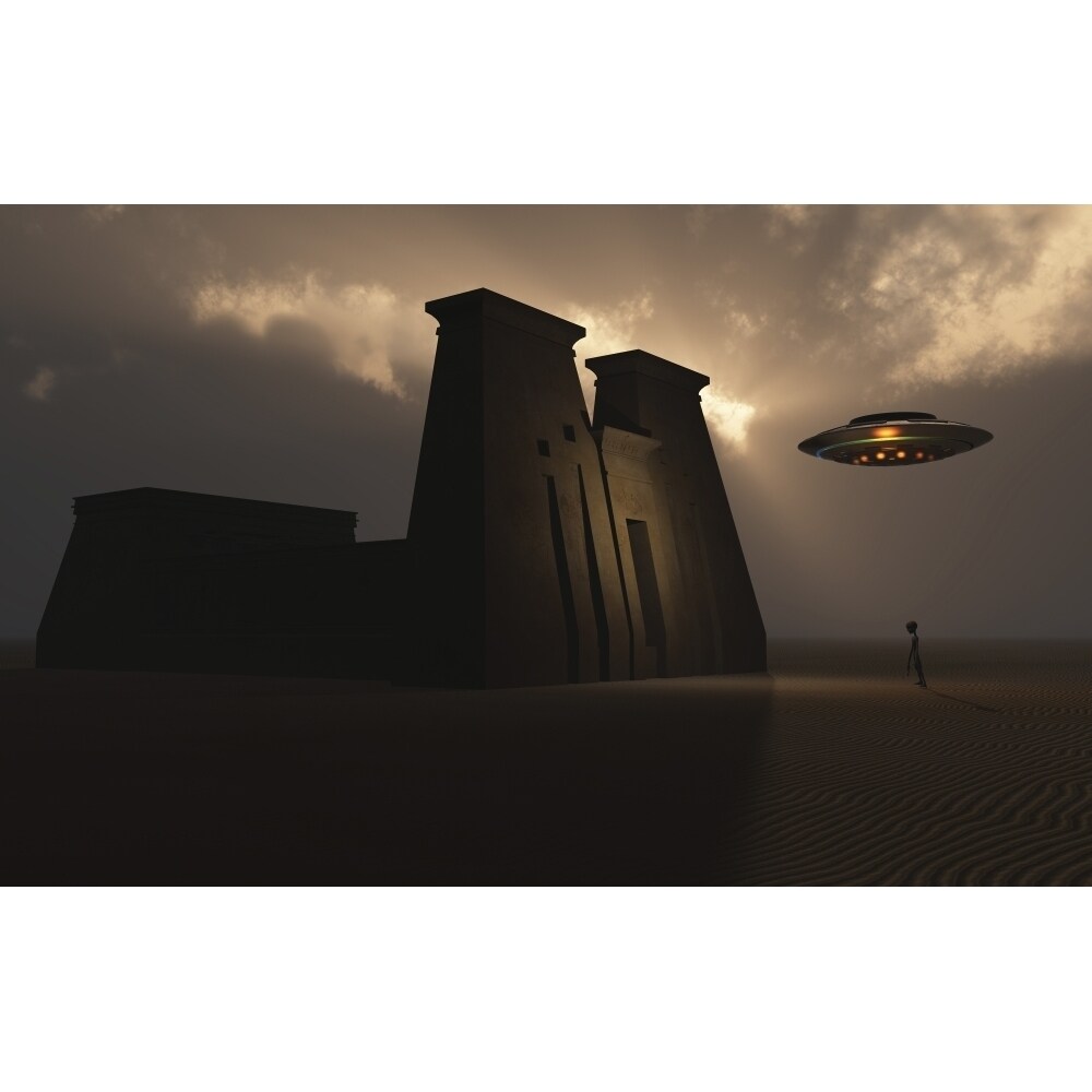 A Grey Alien And Its Flying Saucer Visiting The Site Of An Ancient ...