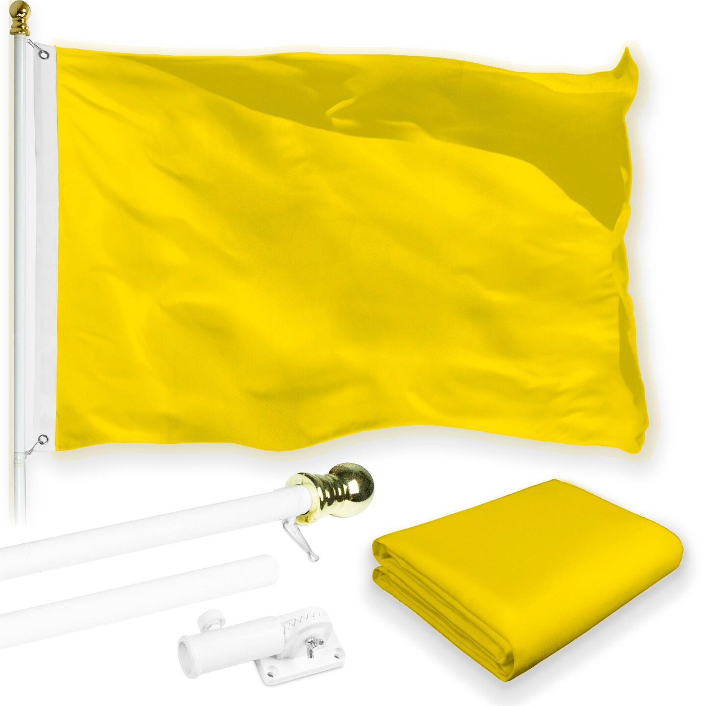 G128 Combo Pack: 6 Feet Tangle Free Spinning Flagpole (White) Solid ...