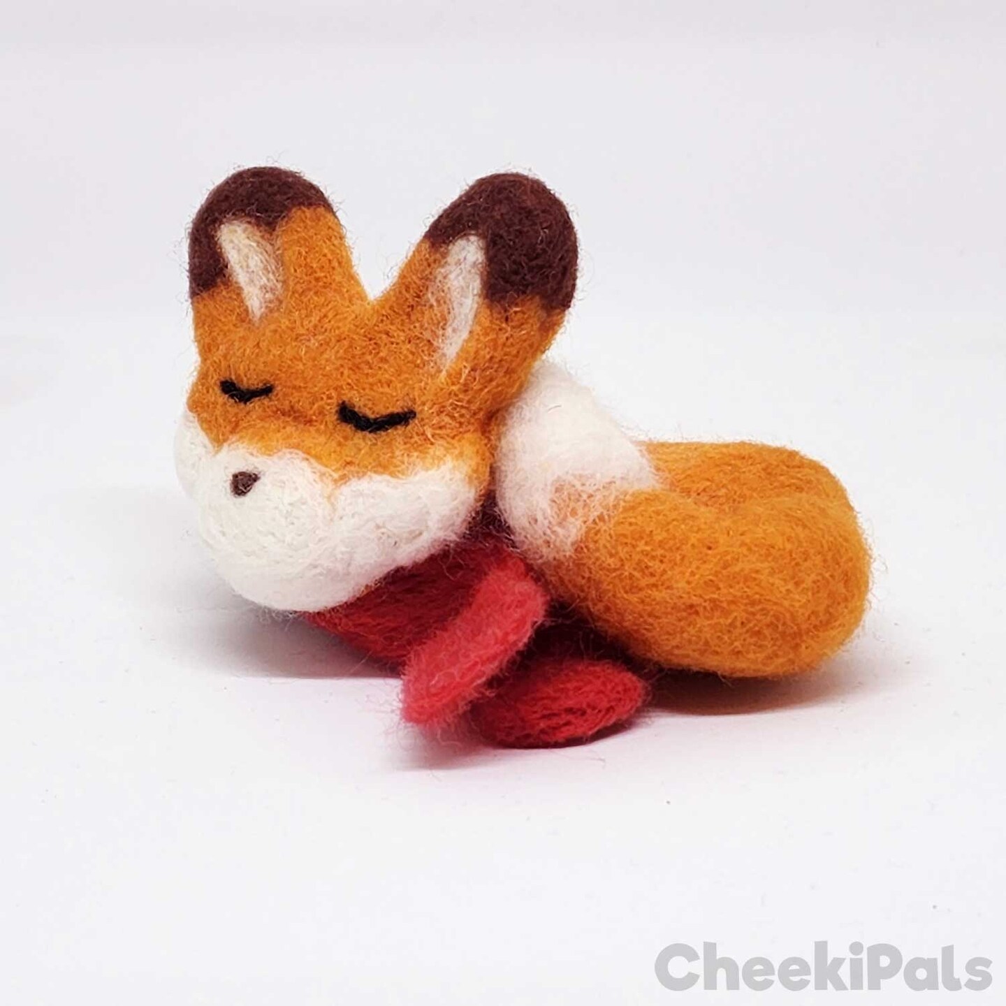 Needle Felted Cozy Fox Sleeping with Red Scarf Wool Figure | MakerPlace ...