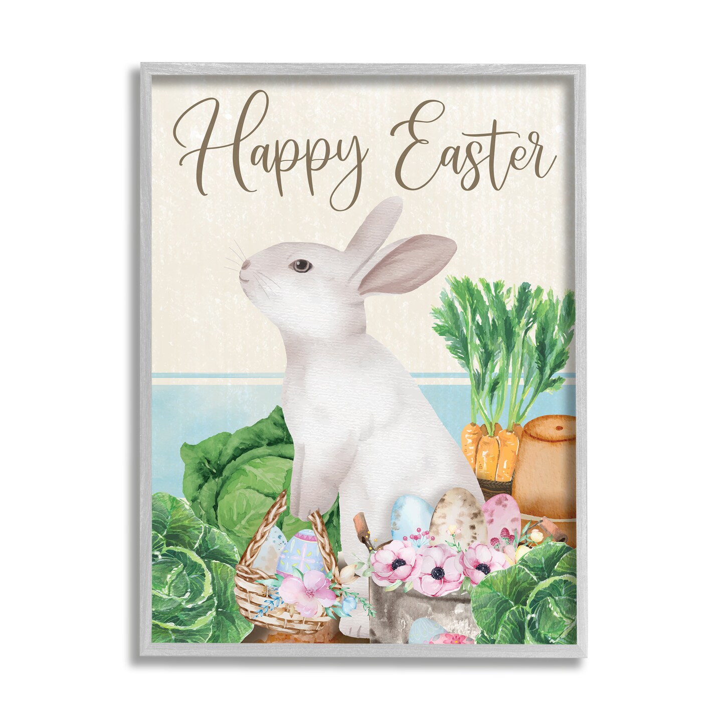 Stupell Industries Happy Easter Bunny Farm Field Black Framed Giclee ...