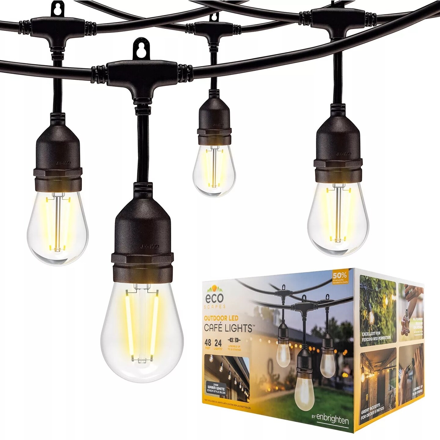 EcoScapes Outdoor LED Cafe Lights (24 Bulbs 48 Feet) | Michaels
