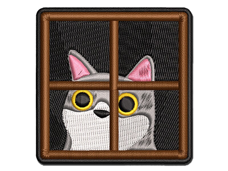 Cat Staring Out Window Multi-Color Embroidered Iron-On or Hook & Loop ...
