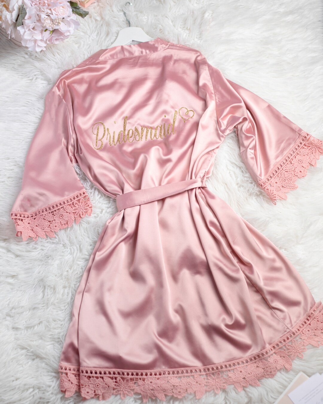 Bridesmaid Robe Amazluck Bridal Robe & Slippers Set – Lace Trim Satin ...