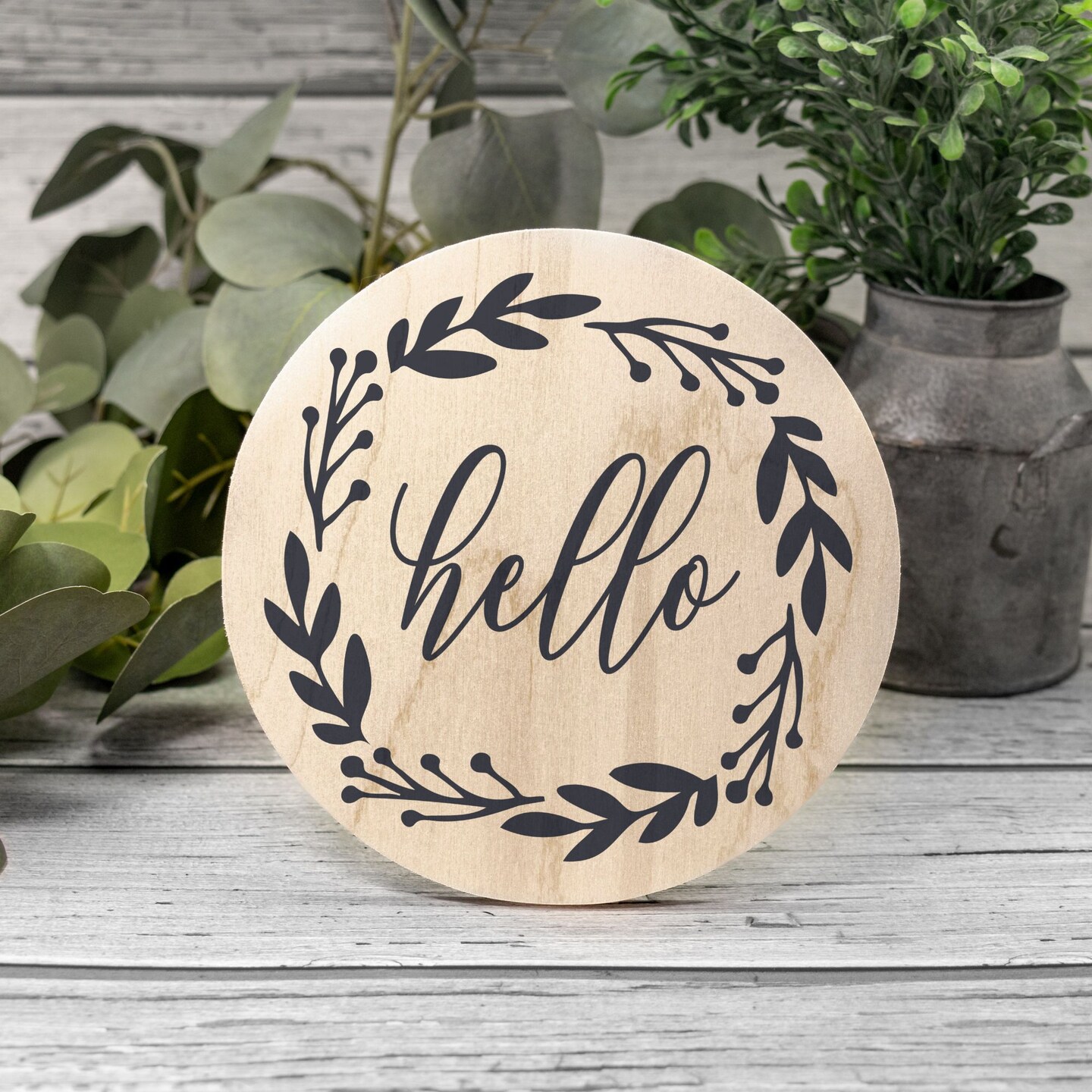 Round wooden hello sign for home decor Handcrafted round wooden sign ...