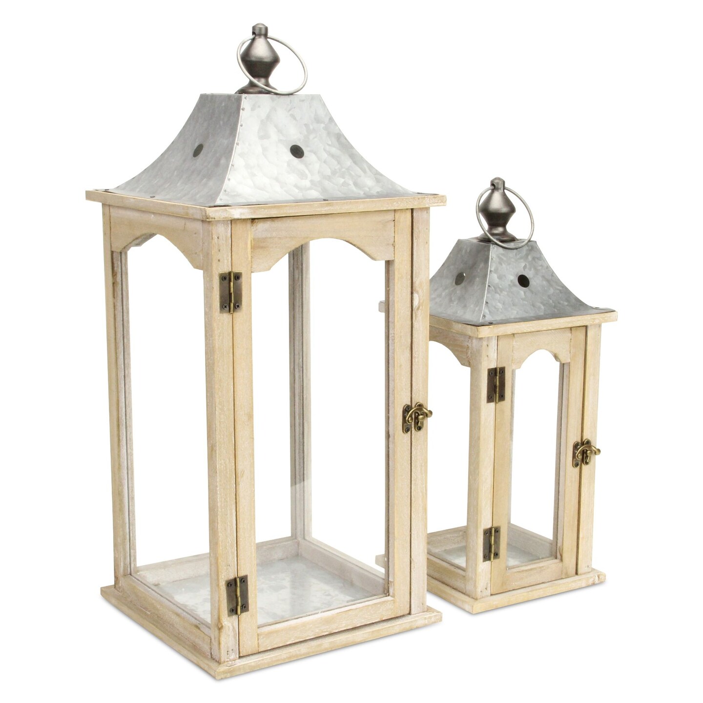 Contemporary Home Living Set of 2 Brown and Clear Rustic Lantern with ...