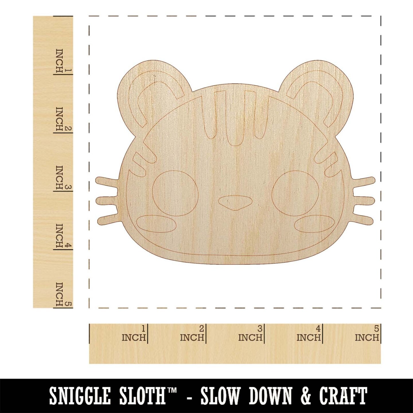 Charming Kawaii Chibi Tiger Face Blushing Cheeks Unfinished Wood Shape ...