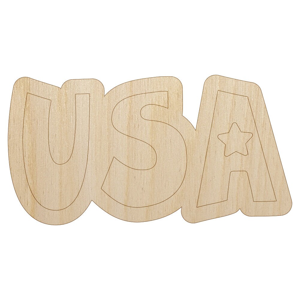 USA Fun Patriotic Text United States of America Unfinished Wood Shape ...