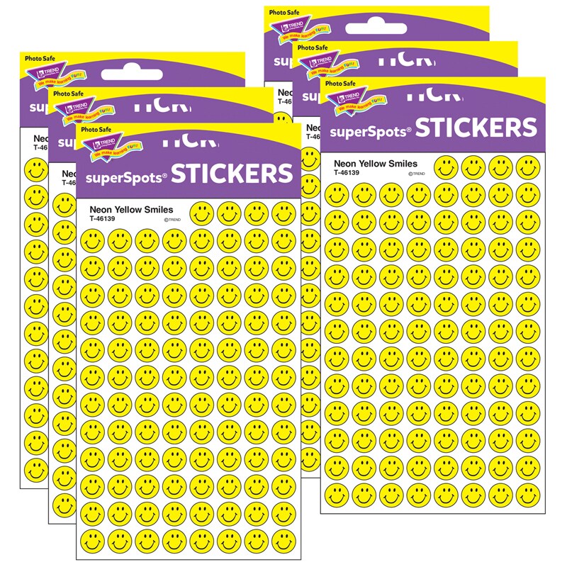 Neon Yellow Smiles Superspots® Stickers, 800 Per Pack, 6 Packs | Michaels