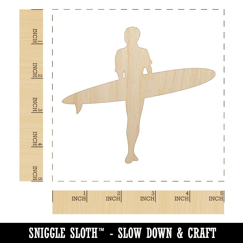 Surfer Surfing Walking with Surfboard Silhouette Unfinished Wood Shape ...