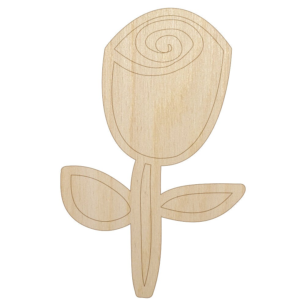 Rose Stem Flower Doodle Unfinished Wood Shape Piece Cutout for DIY ...