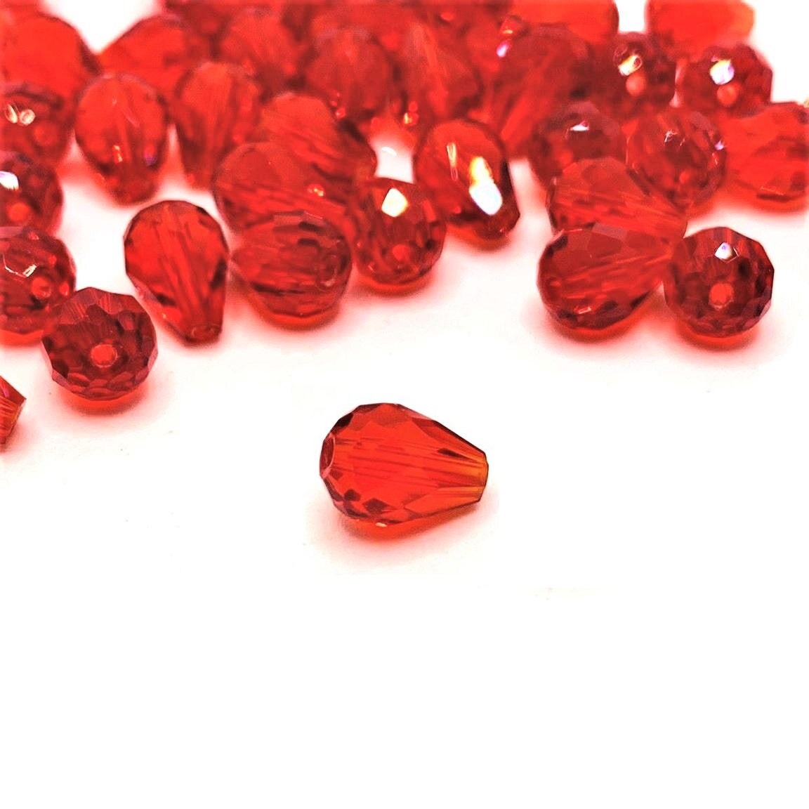 4, 20 or 50 Pieces: 6x8 mm Teardrop Bright Red Imitation Crystal ...