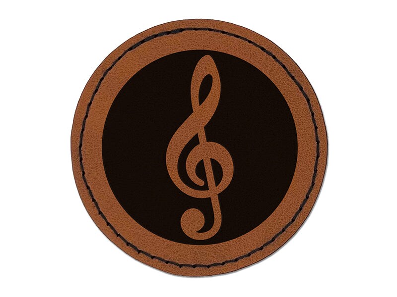 Treble Clef Music in Circle Round Iron-On Engraved Faux Leather Patch ...
