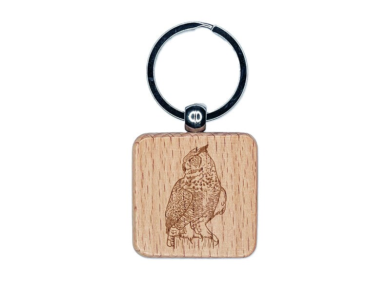 Regal Great Horned Owl Engraved Wood Square Keychain Tag Charm | Michaels