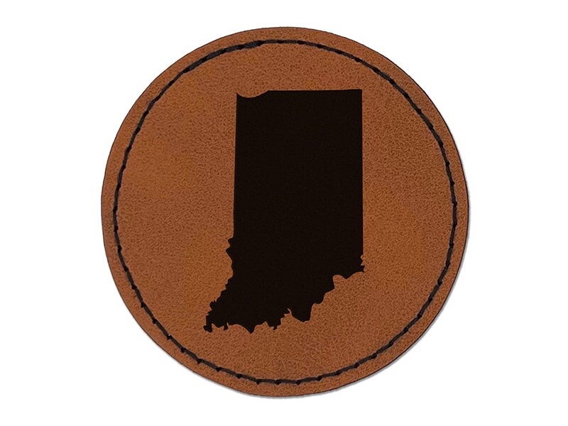 Indiana State Silhouette Round Iron-On Engraved Faux Leather Patch ...