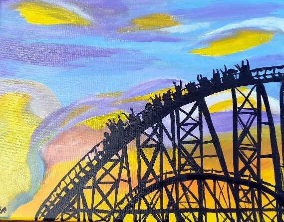 Acrylic Painting Roller Coaster at Sunset Stretched Canvas Unframed ...