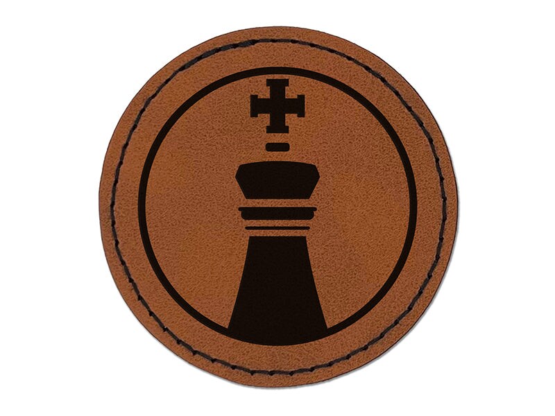 Chess Piece Black King Round Iron-On Engraved Faux Leather Patch ...