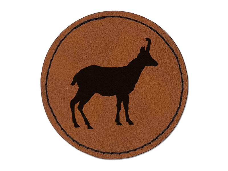 Goat Right Facing Solid Round Iron-On Engraved Faux Leather Patch ...