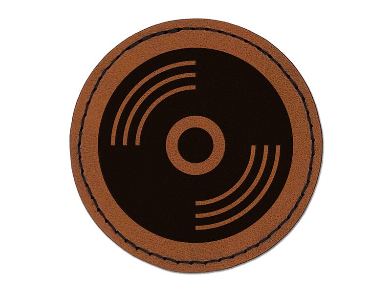 Record Vinyl Music Round Iron-On Engraved Faux Leather Patch Applique ...