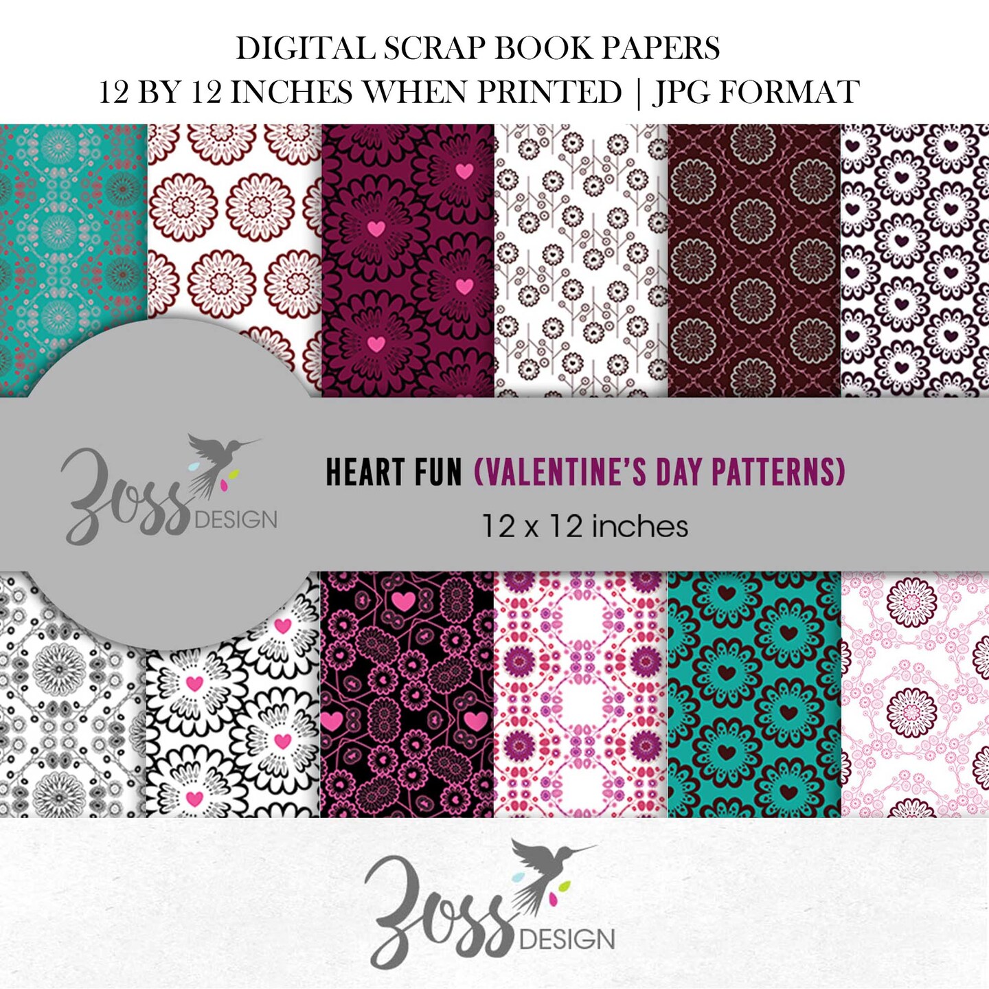 Digital scrap book papers 12, 12 by 12 inch patterns in JPG format ...