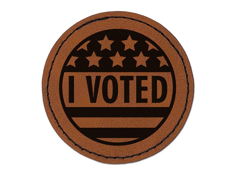 I Voted Patriotic Stars and Stripes Round Iron-On Engraved Faux Leather ...