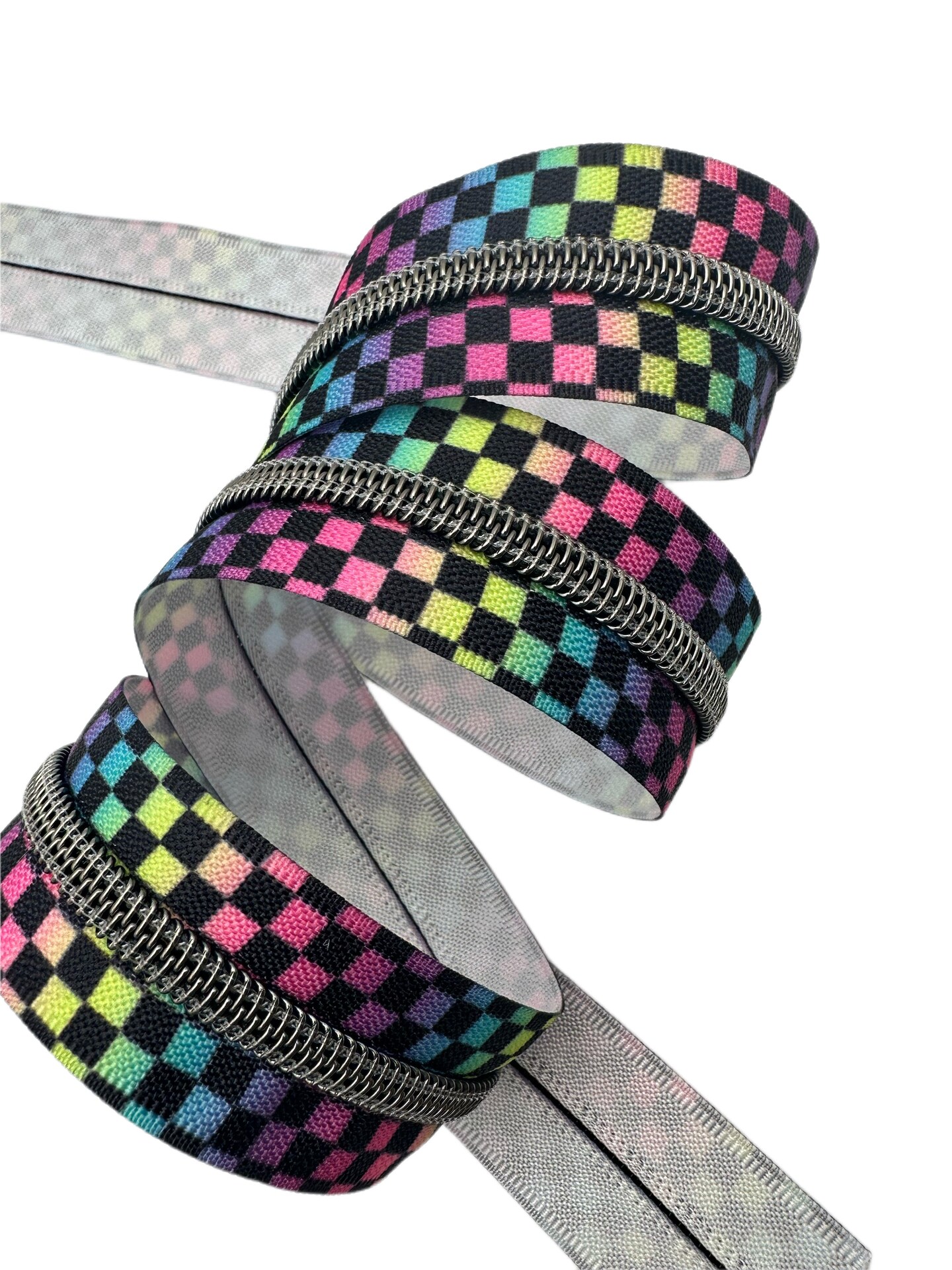 Bright Rainbow Checker Tape with Gun Metal Teeth Zipper Tape | Michaels