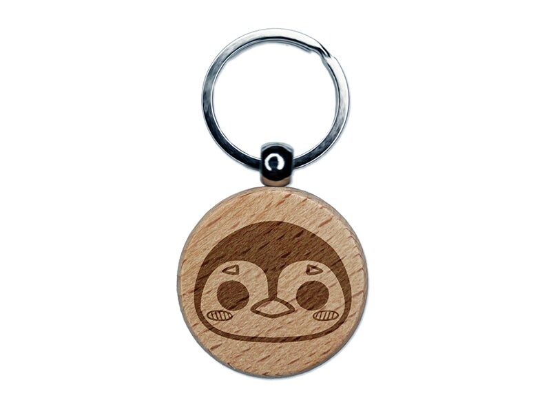 Charming Kawaii Chibi Penguin Face Blushing Cheeks Engraved Wood Round ...