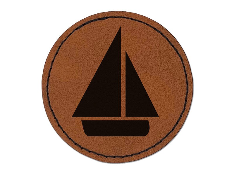 Sail Boat Sailing Icon Round Iron-On Engraved Faux Leather Patch ...