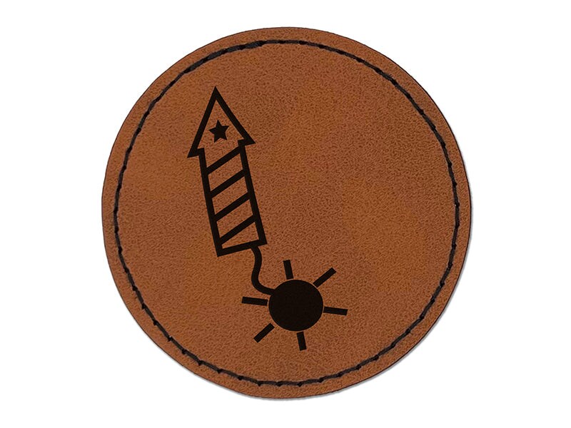 Patriotic Firework Round Iron-On Engraved Faux Leather Patch Applique ...