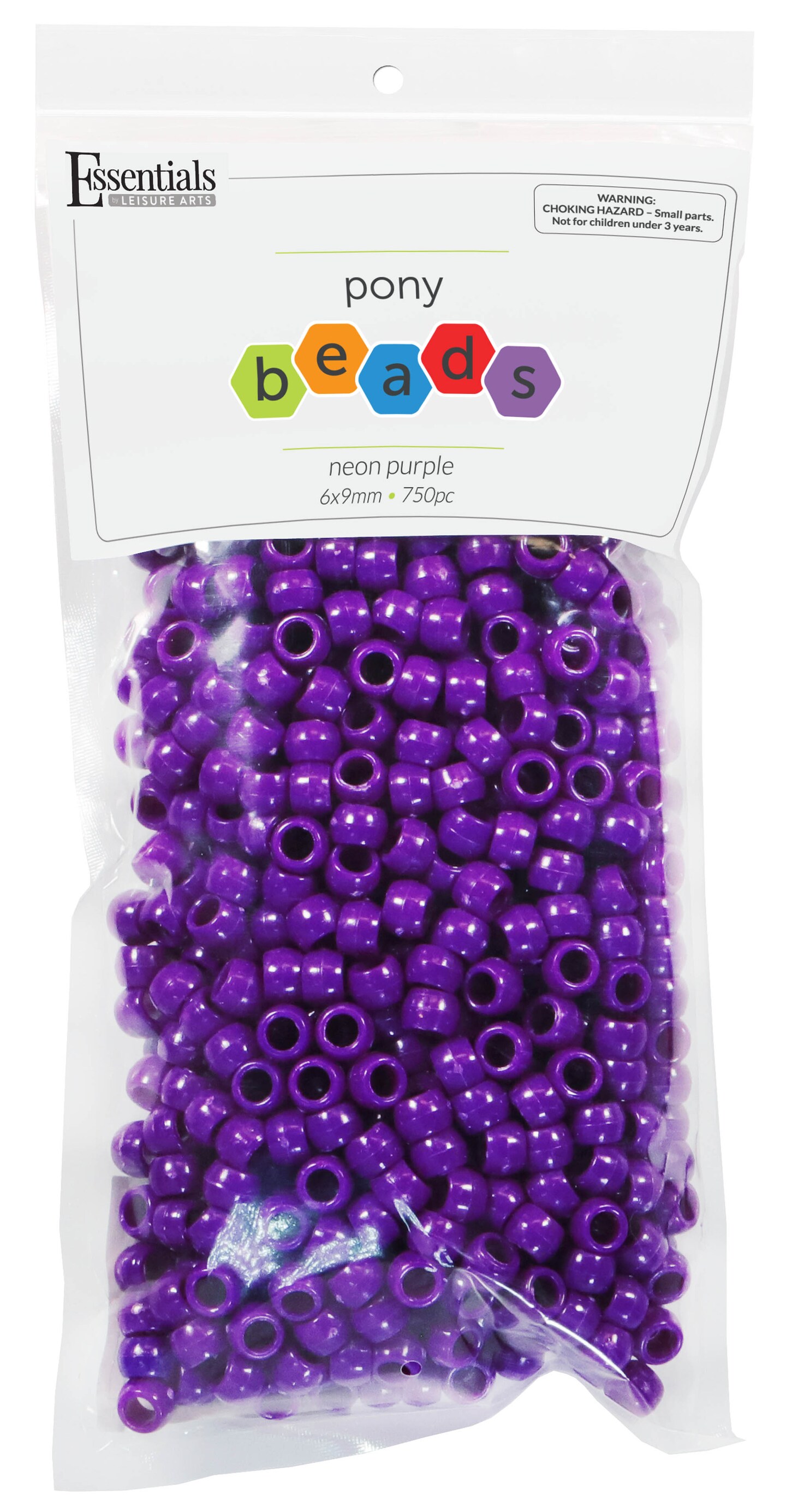 Essentials by Leisure Arts Pony Beads, 6x9mm, Neon Purple, 750pc ...