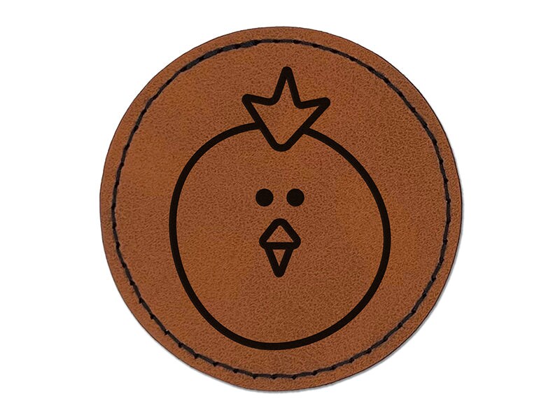 Rooster Chicken Head Cute Round Iron-On Engraved Faux Leather Patch ...