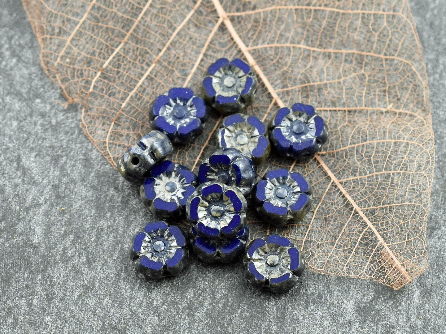 *12* 7mm Antique Silver Washed Lapis Blue Hawaiian Flower Beads | Michaels