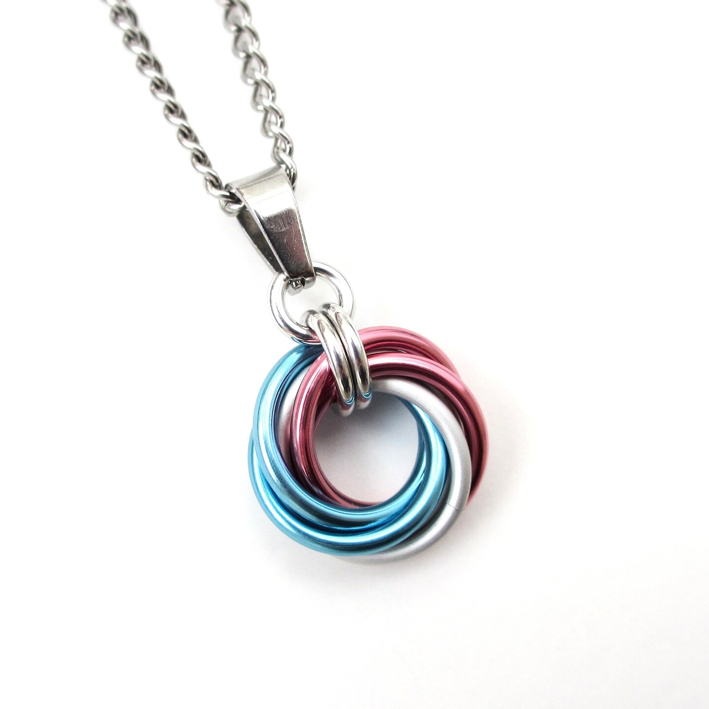 Transgender pride pendant necklace, chainmail love knot, trans pride ...
