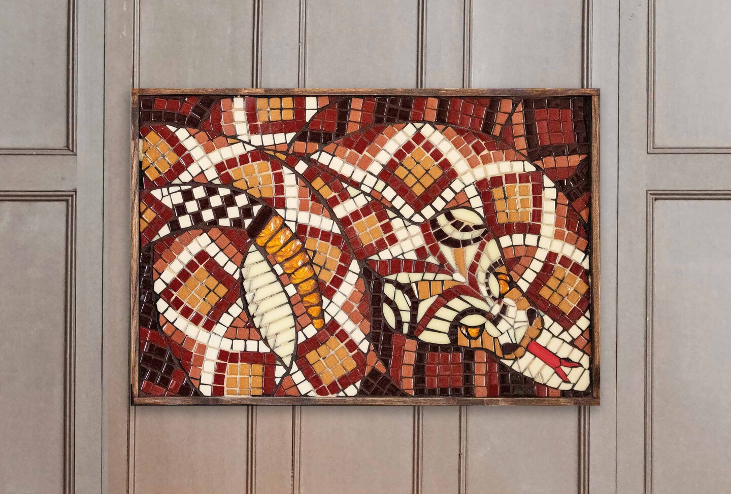 "All Snake" 12" x 18" eastern diamondback snake, mosaic, framed, earth ...