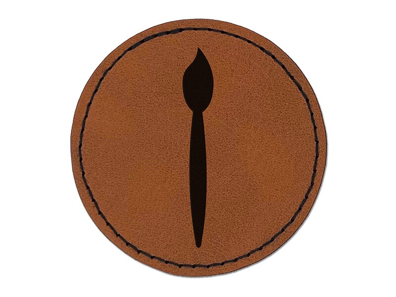 Paintbrush Symbol Round Iron-On Engraved Faux Leather Patch Applique ...