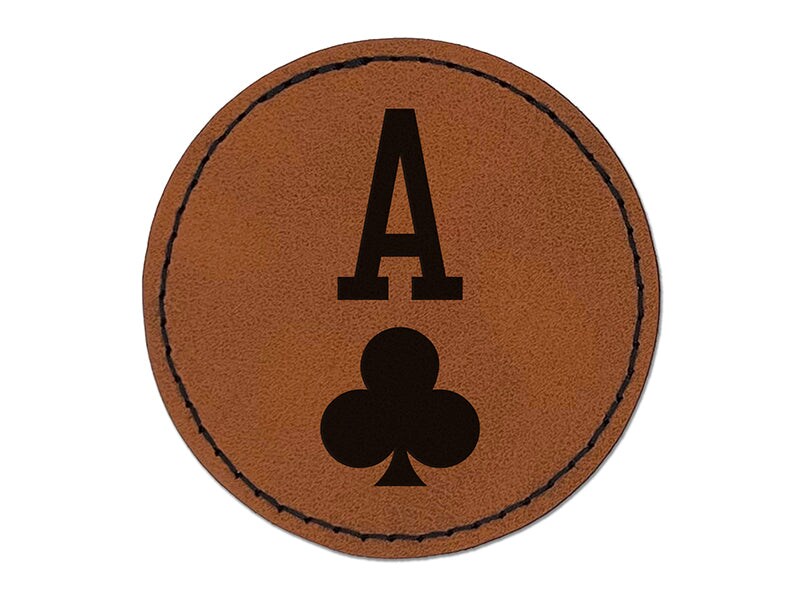 Ace of Clubs Card Suit Round Iron-On Engraved Faux Leather Patch ...
