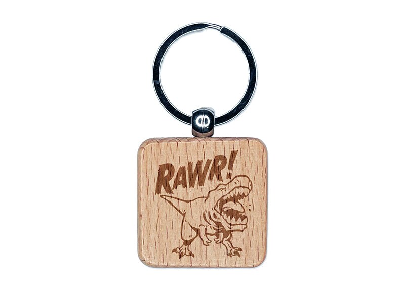 Tyrannosaurus Rex Rawr Roar Dinosaur Engraved Wood Square Keychain Tag ...