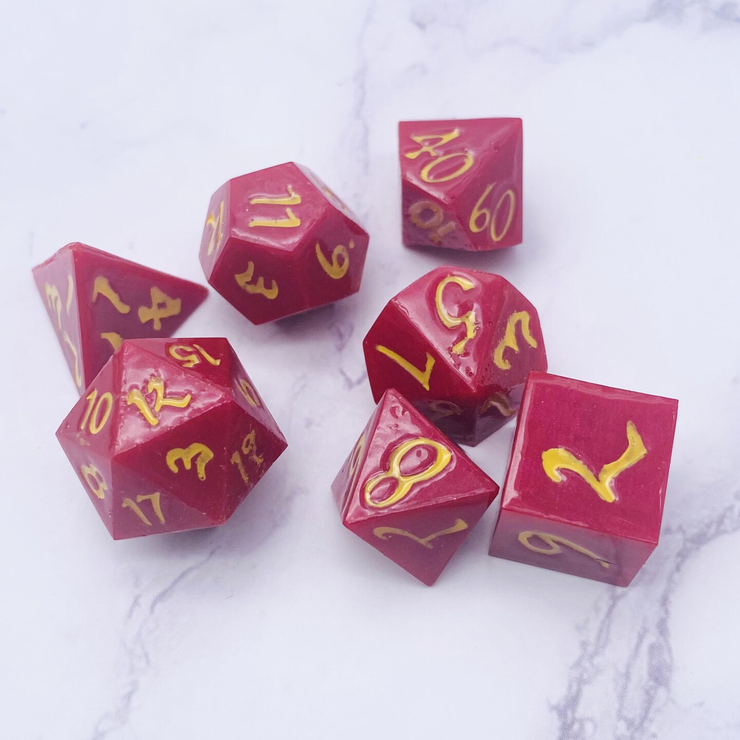 Fire Red Elemental pyromancer set of 7 sharp edge dice for DND DND ...