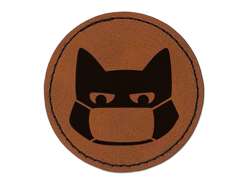 Judgmental Cat Wearing Mask Round Iron-On Engraved Faux Leather Patch ...