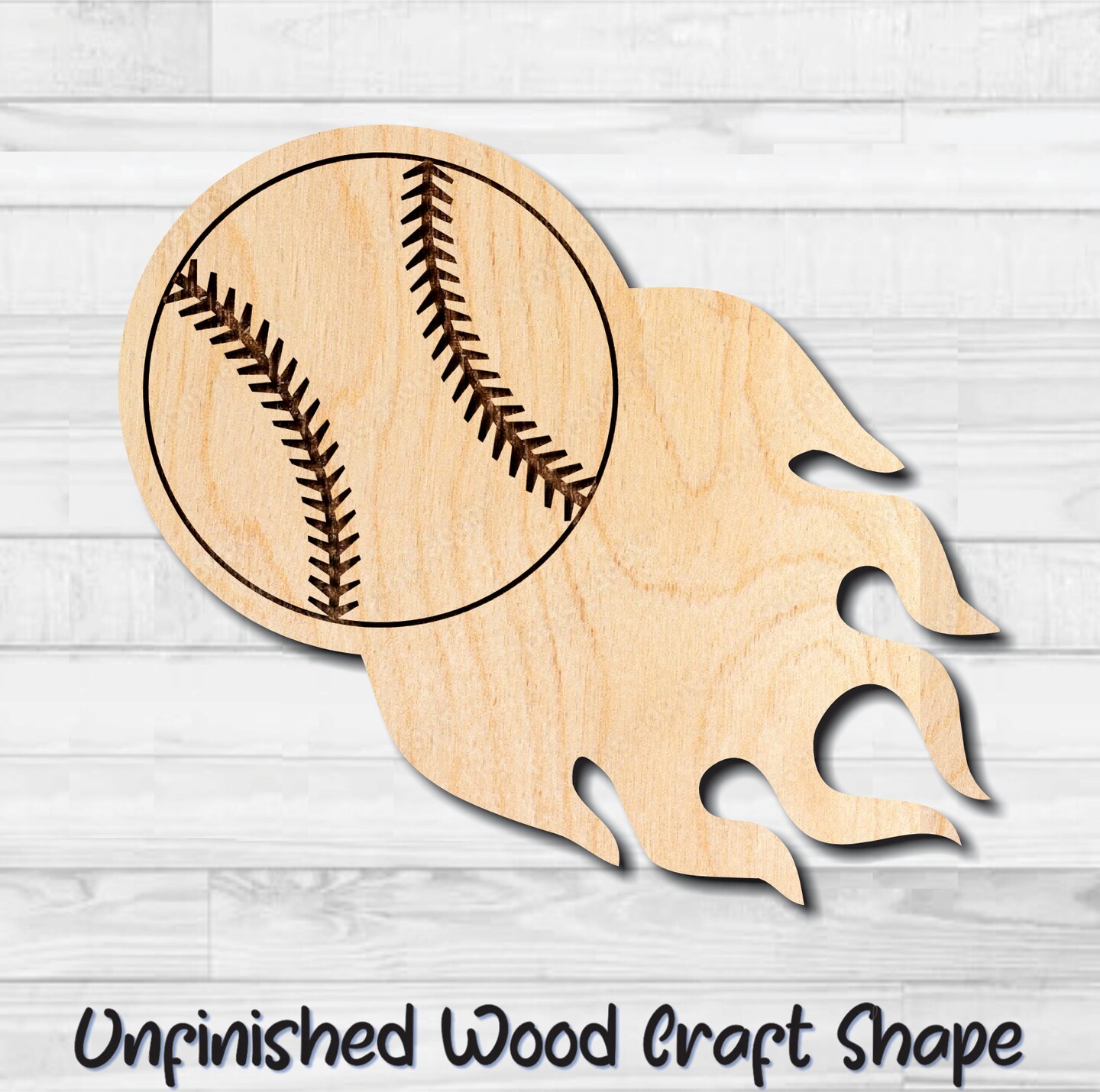 Flaming Baseball Unfinished Wood Shape Blank Laser Engraved Cut Out ...