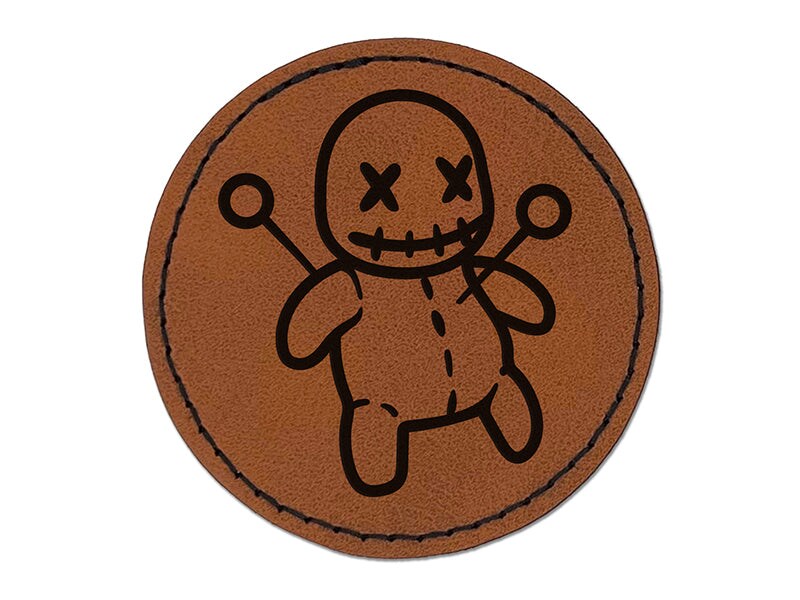 Creepy Voodoo Doll Round Iron-On Engraved Faux Leather Patch Applique ...